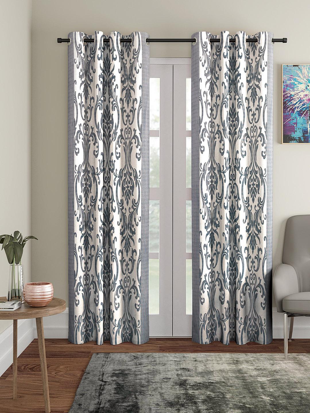 Buy Cortina Grey & Cream Coloured Set Of 2 Door Curtains - Curtains And ...