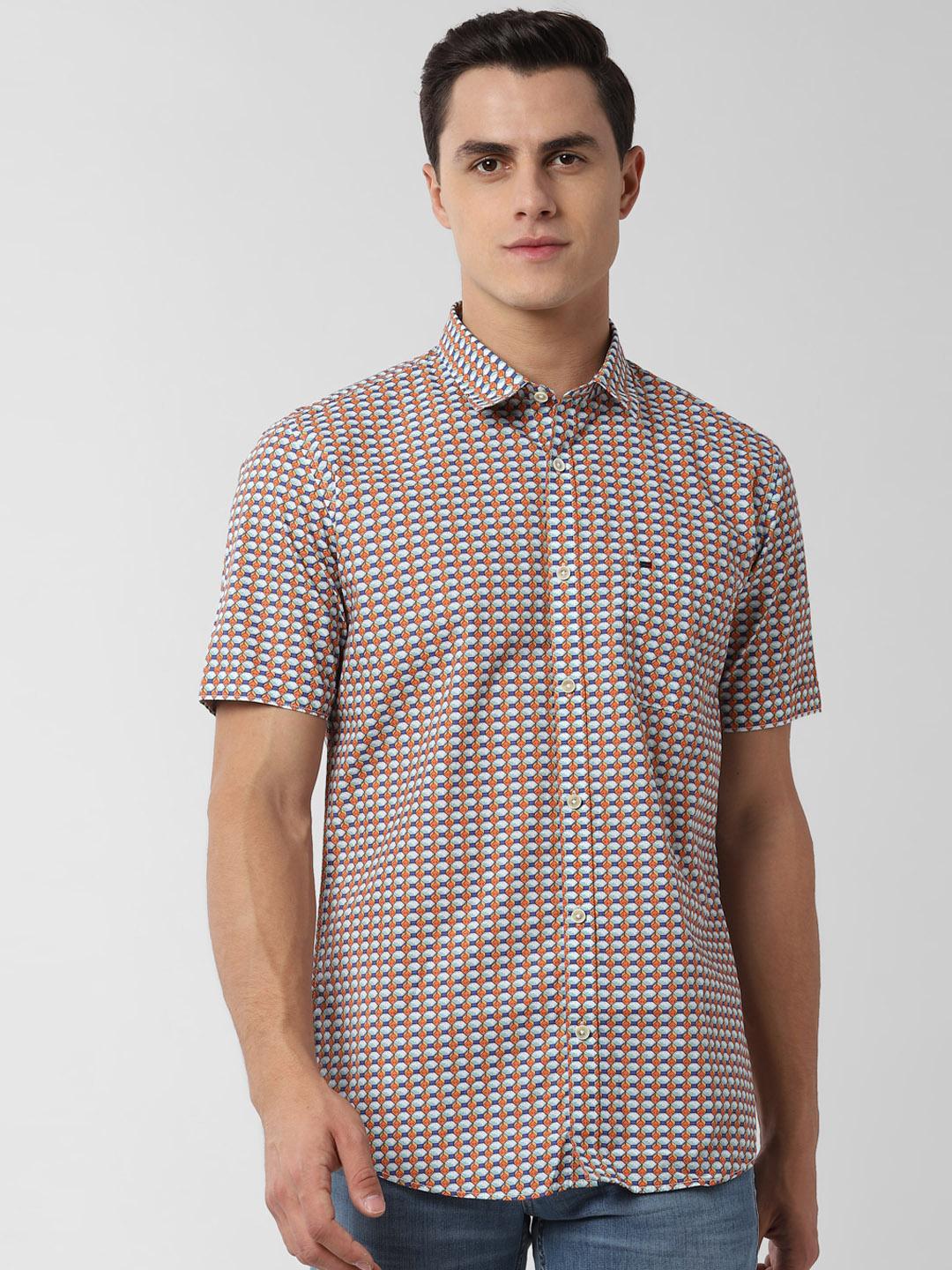 Buy Peter England Casuals Men Orange & White Slim Fit Printed Casual ...