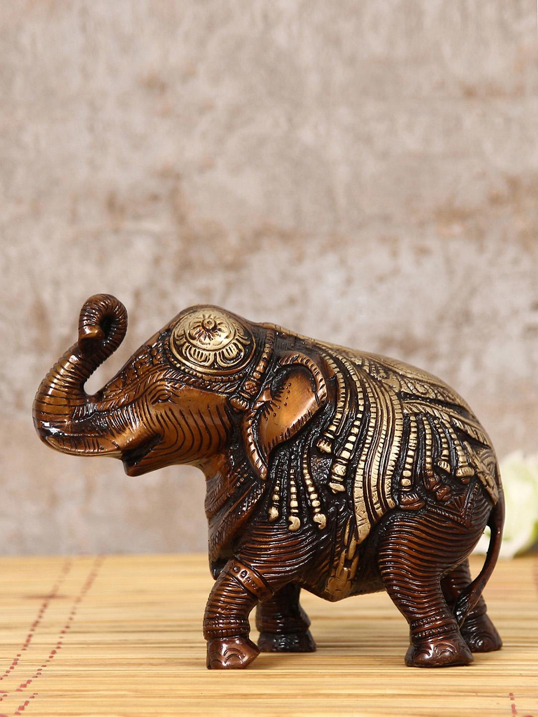 Buy ECraftIndia Elephant Brown Brass Metallic Living Room Small ...