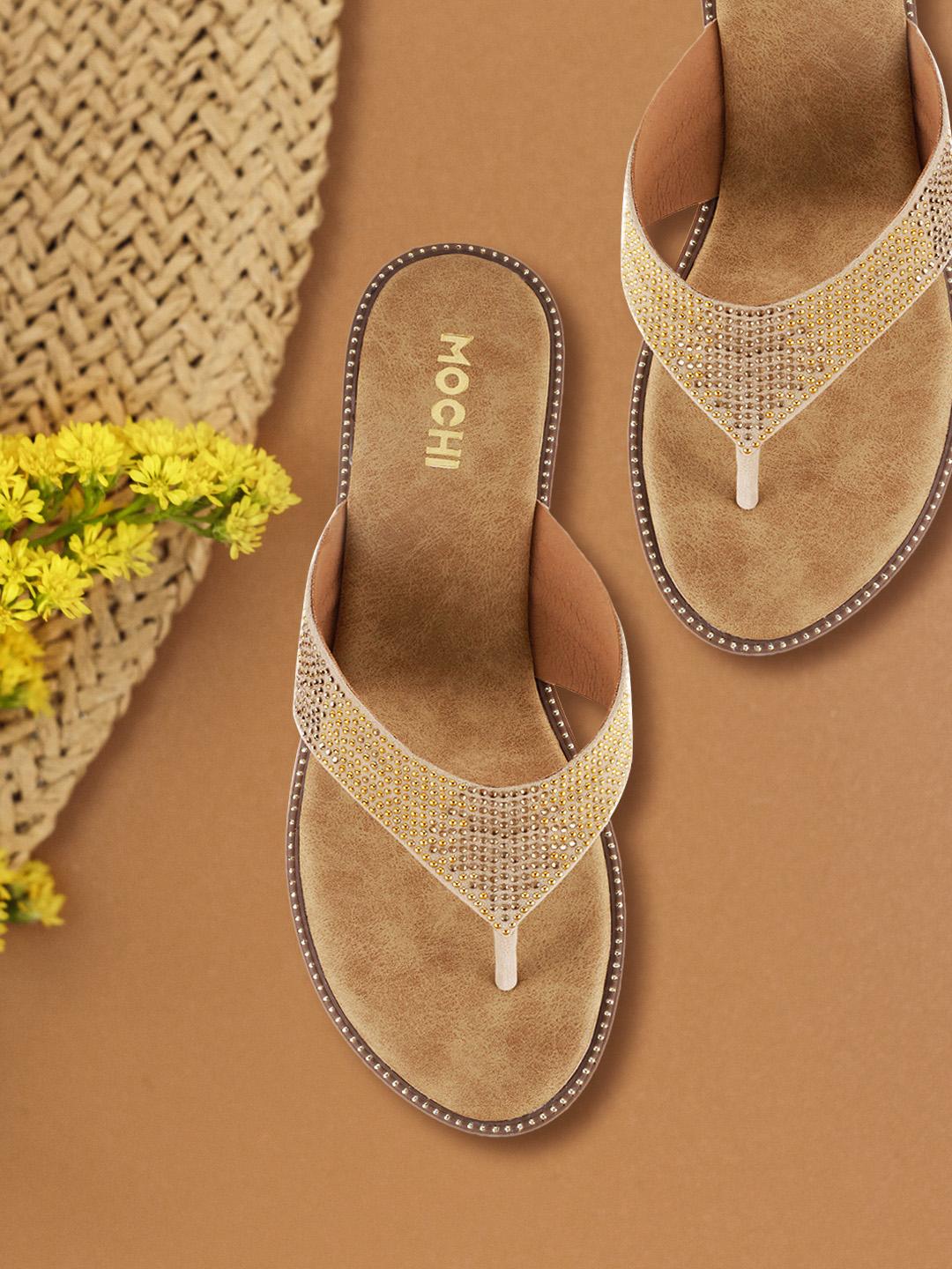 Buy Mochi Women Beige Embellished Flats - Flats for Women 11785508 | Myntra