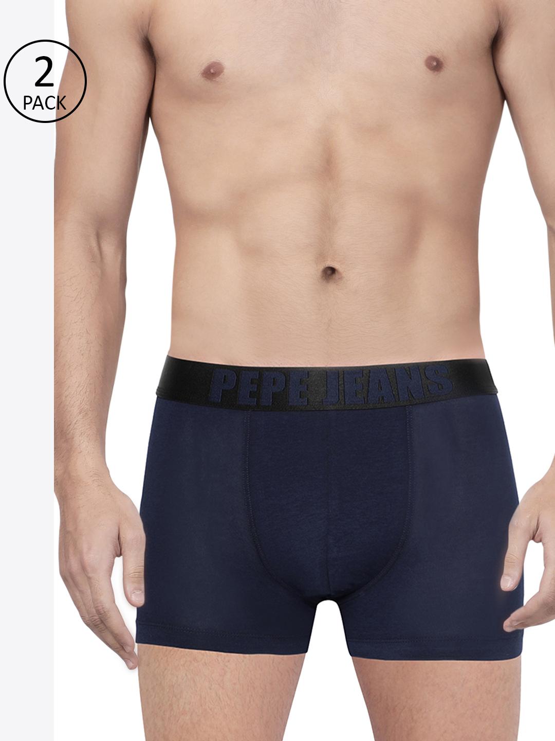 Buy Pepe Jeans Men Pack Of 2 Navy Blue Solid Trunks - Trunk for Men ...