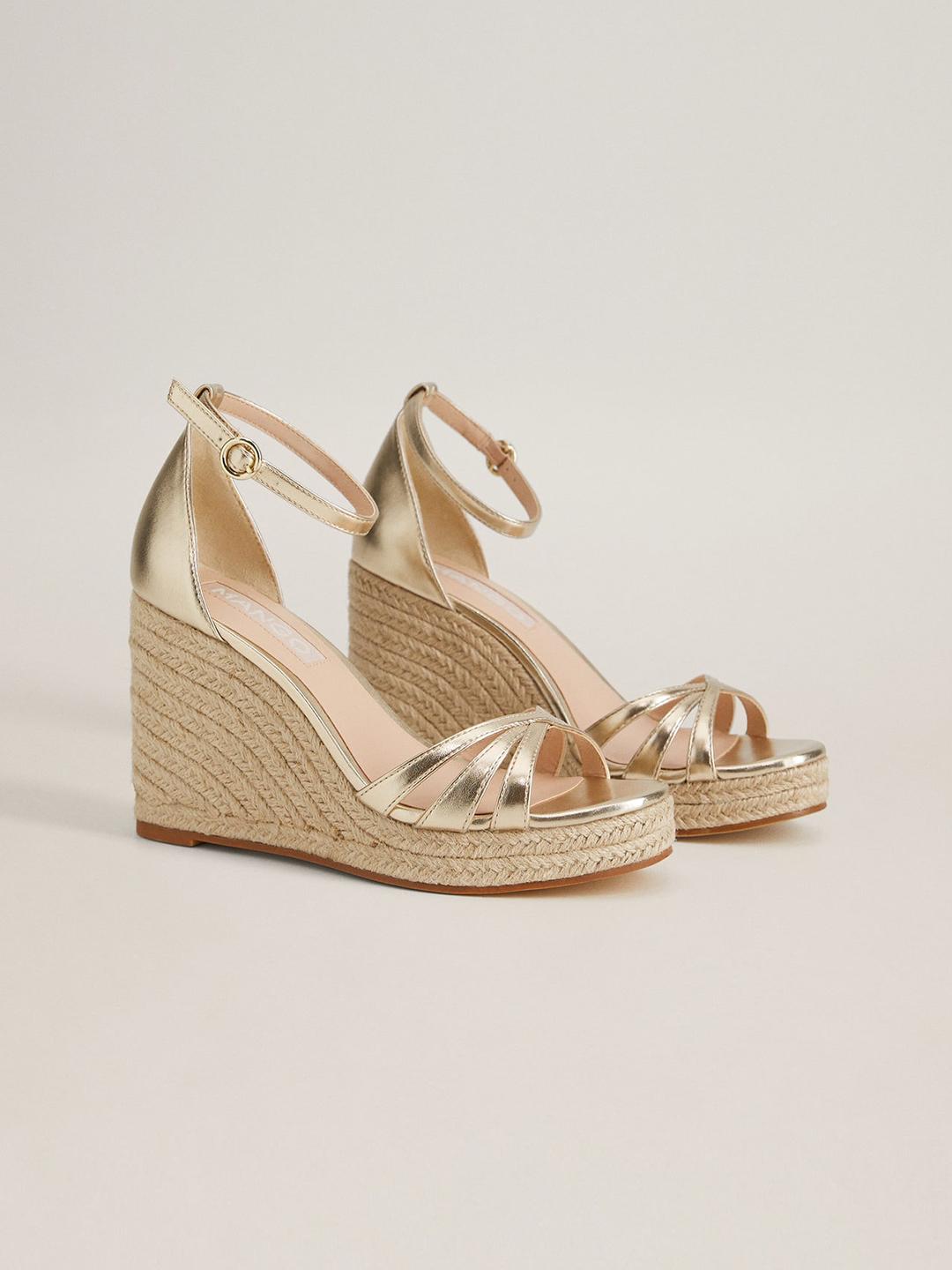 Buy MANGO Women Gold Toned Solid Espadrille Wedges - Heels for Women ...