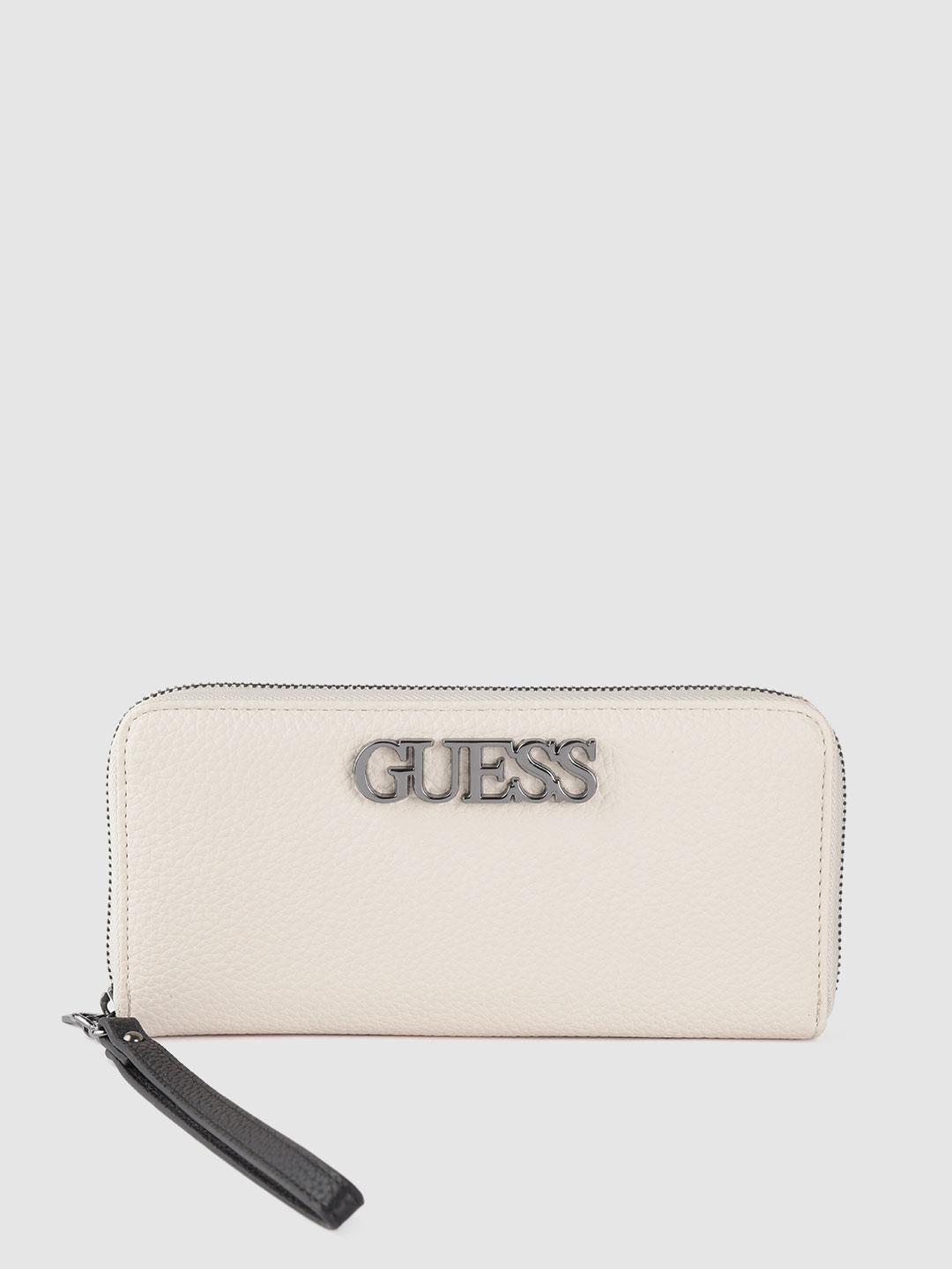 Buy GUESS Women Off White Solid Zip Around Wallet With Wrist Loop ...