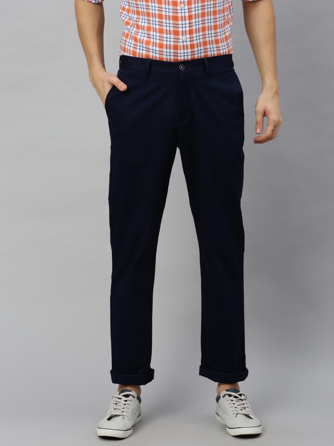 Buy Blackberrys Men Navy Blue B 90 Regular Fit Solid Trousers ...