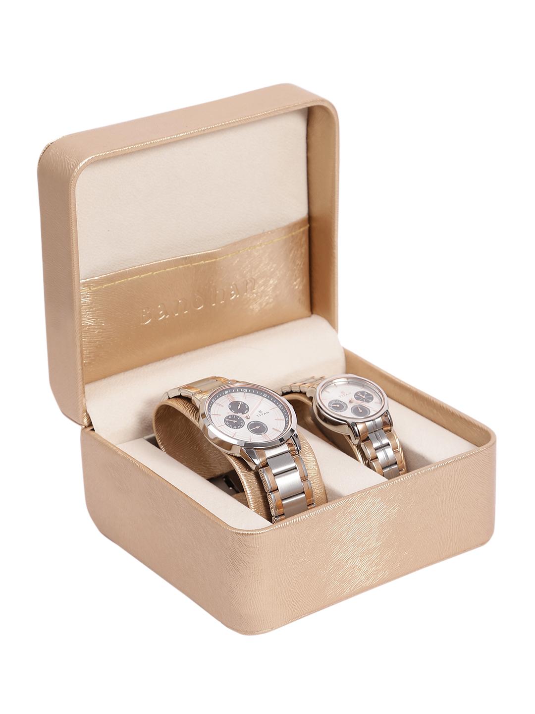 Buy Titan Bandhan Multifunction Analog With Silver Dial Couple Watch ...