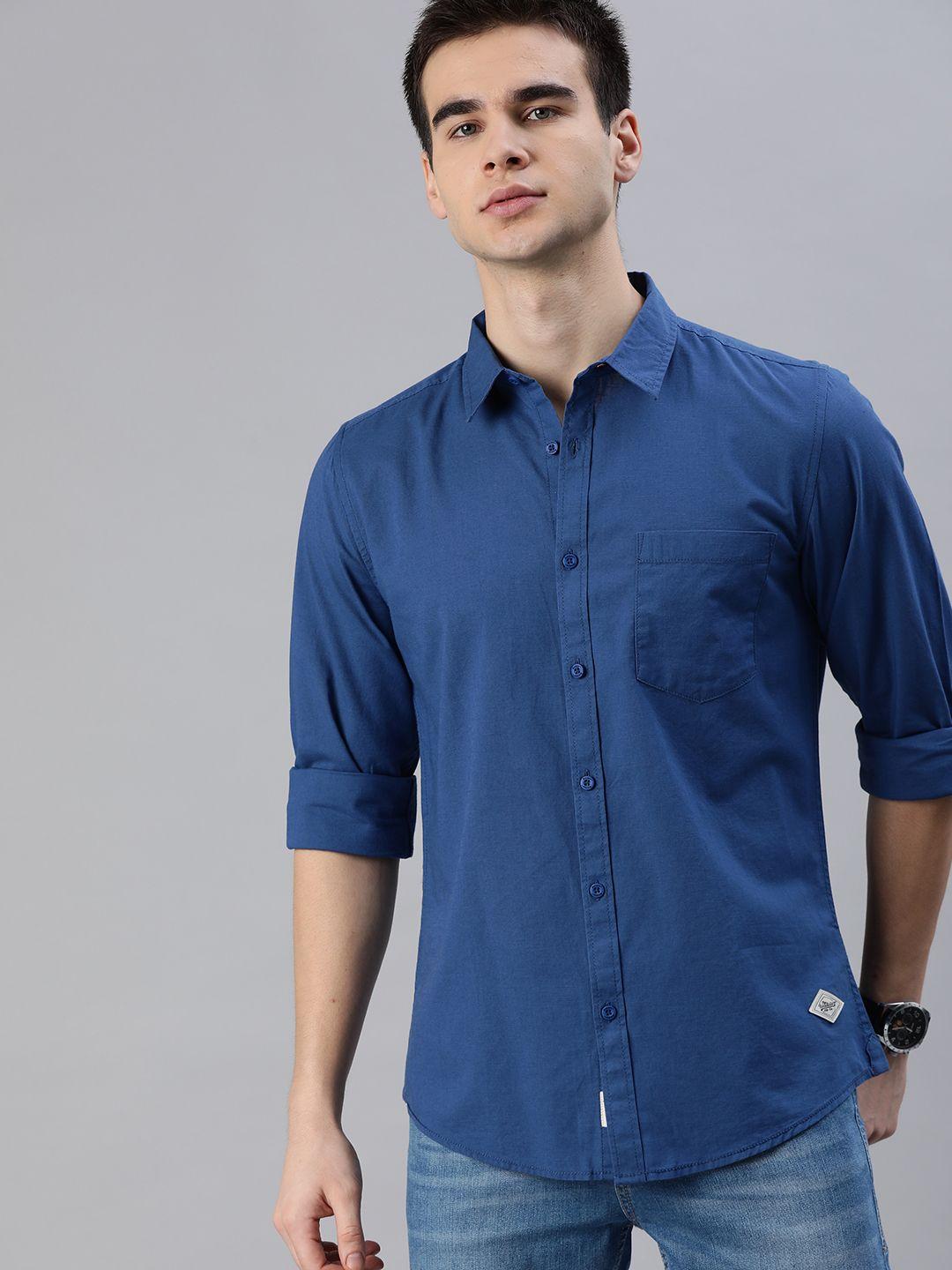 Buy Roadster Men Blue Regular Fit Solid Casual Shirt - Shirts for Men ...
