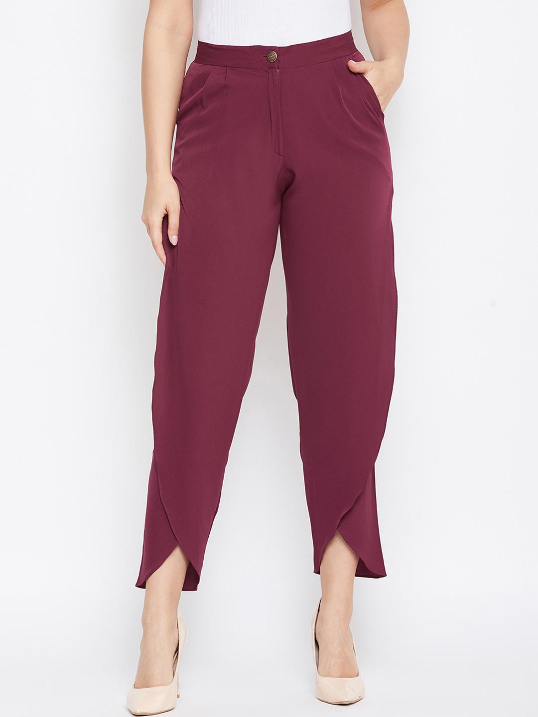 Buy Uptownie Lite Women Burgundy Solid Tulip Pants - Trousers for Women ...