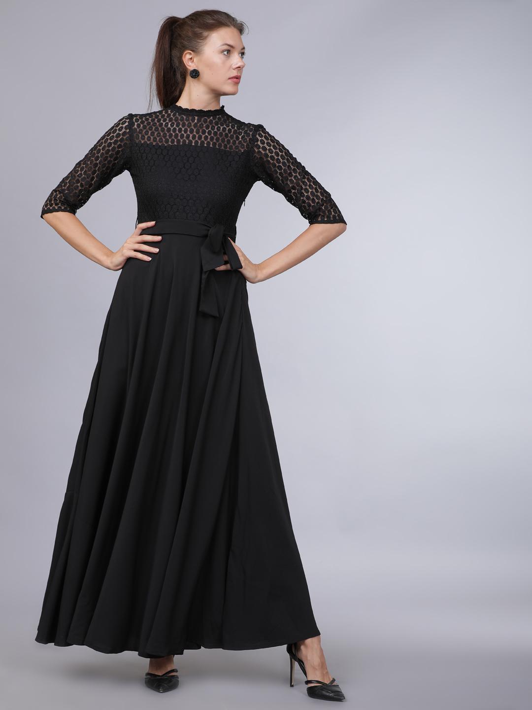 Buy Mumbai Slang Chic Women Black Self Design Maxi Dress - Dresses for ...