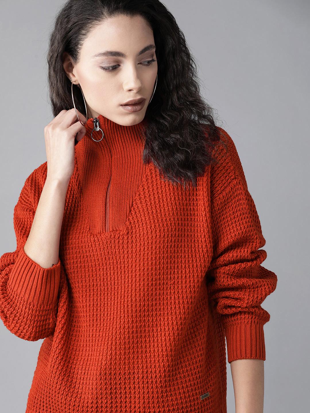 Buy Roadster Women Rust Red Open Knit Pullover Sweater - Sweaters for ...