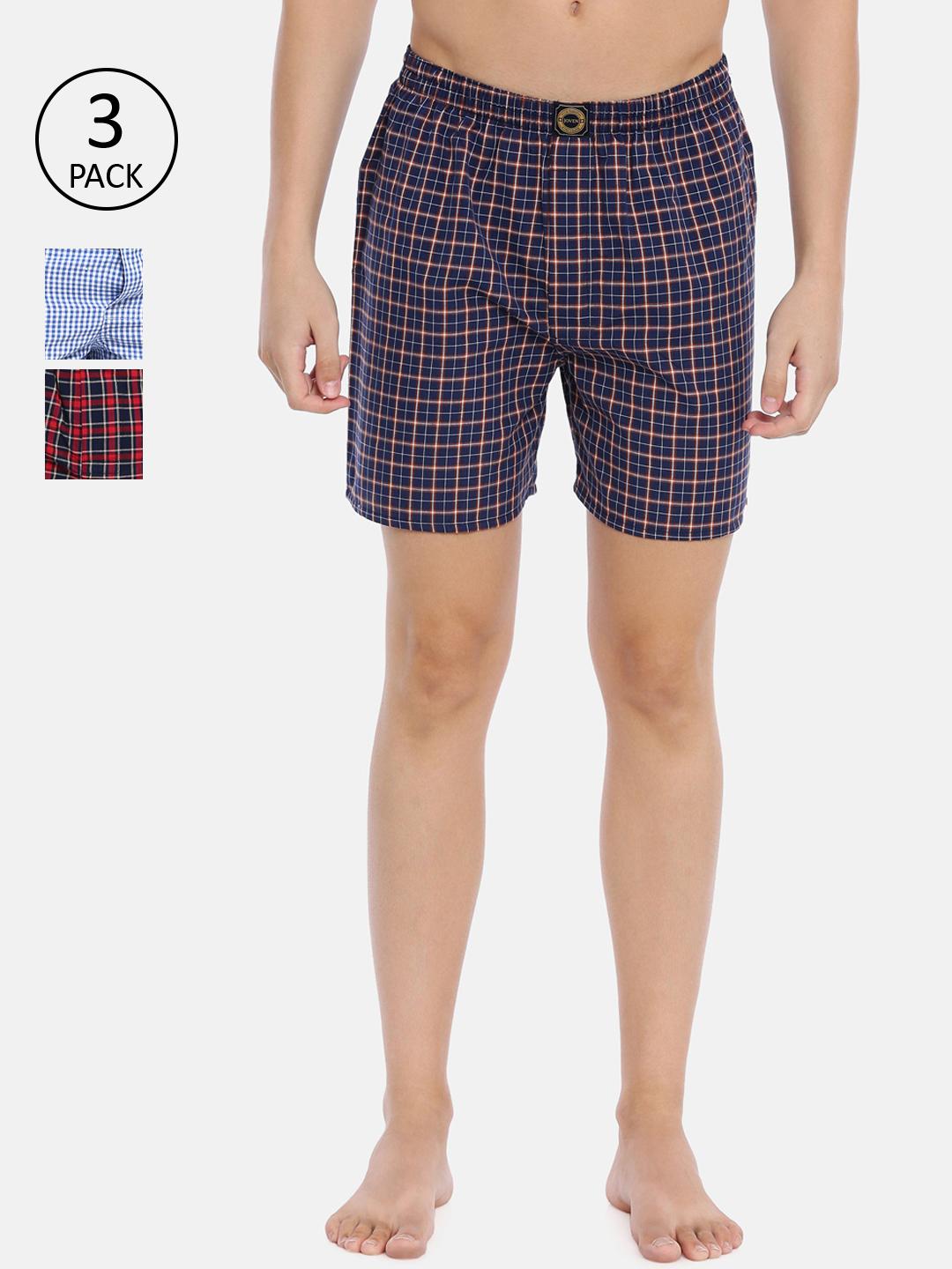 Buy Joven Men Pack Of 3 Checked Pure Cotton Boxers JB049 - Boxers for ...