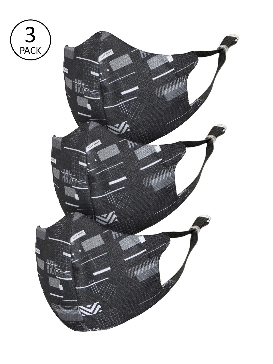 Buy HRX By Hrithik Roshan Unisex Pack Of 3 Black Protekt X Reusable 4 ...