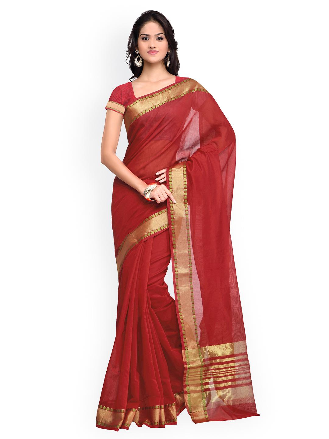 Buy Inddus Red Silk & Cotton Banarasi Saree - Sarees for Women 1219864 ...