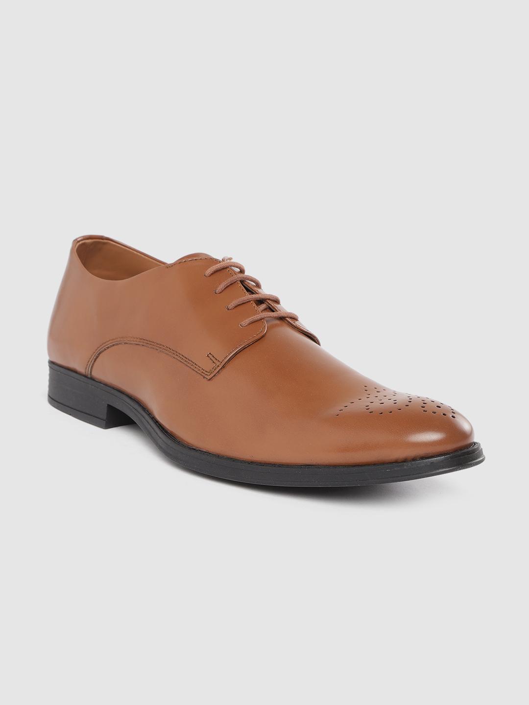 Buy INVICTUS Men Tan Brown Solid Formal Derbys With Perforated Detail ...