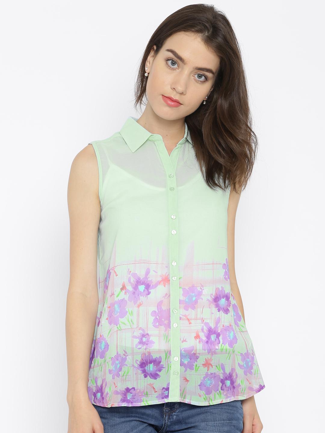Buy People Green Floral Print Sheer Top - Tops for Women 1223999 | Myntra