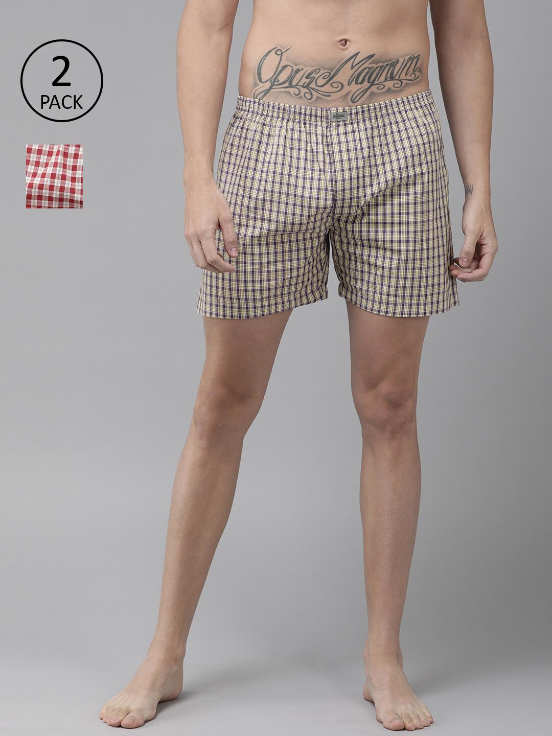 Buy Roadster Men Pack Of 2 Red And White Checked Pure Cotton Boxers ...