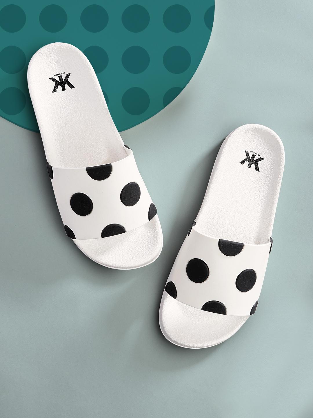Buy Kook N Keech Women White & Black Polka Dot Embossed Sliders - Flip ...