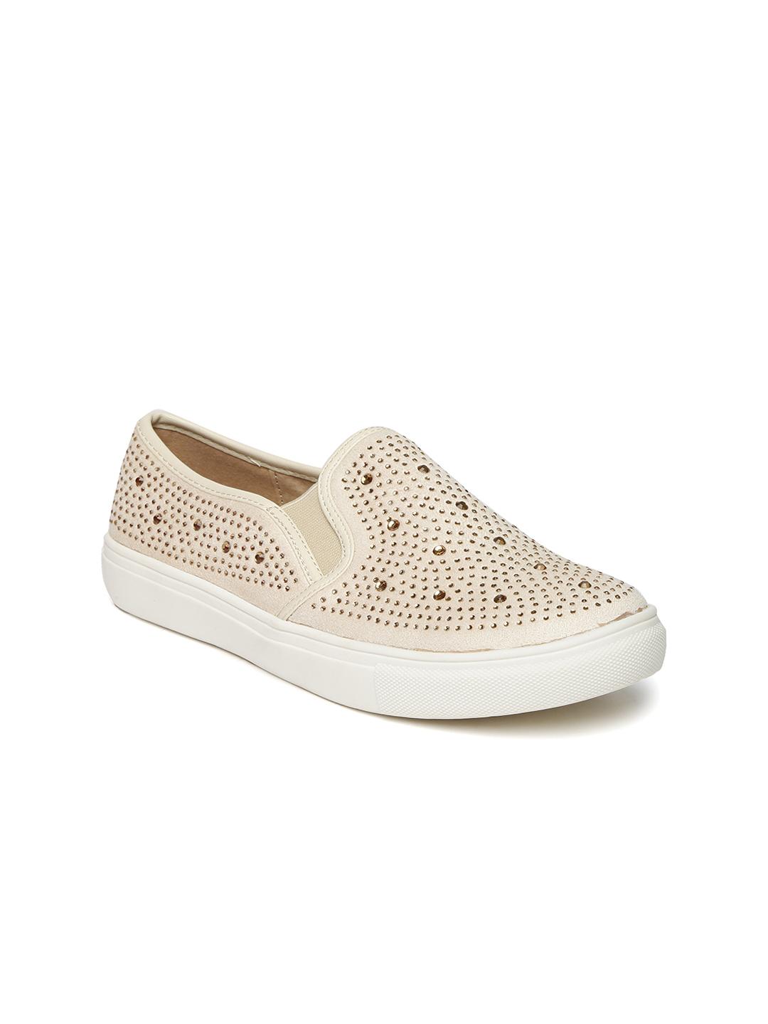 Buy Addons Women Beige Embellished Slip On Casual Shoes - Casual Shoes ...