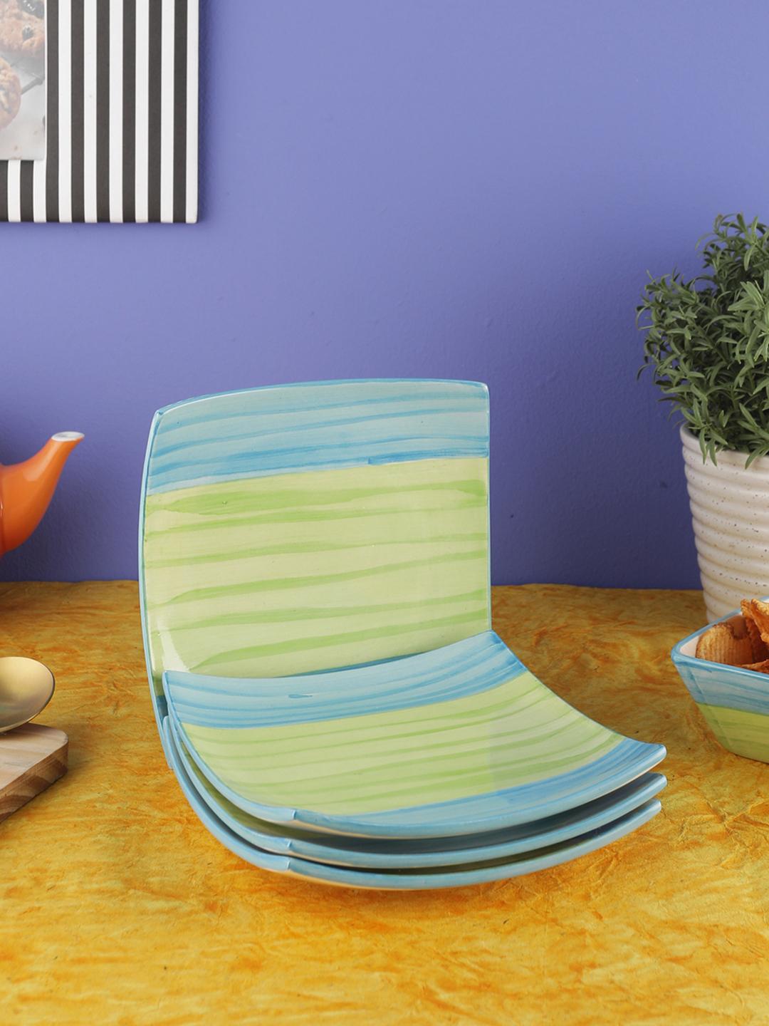 Buy VarEesha Green & Blue 4 Pieces Printed Square Ceramic Plates Set ...
