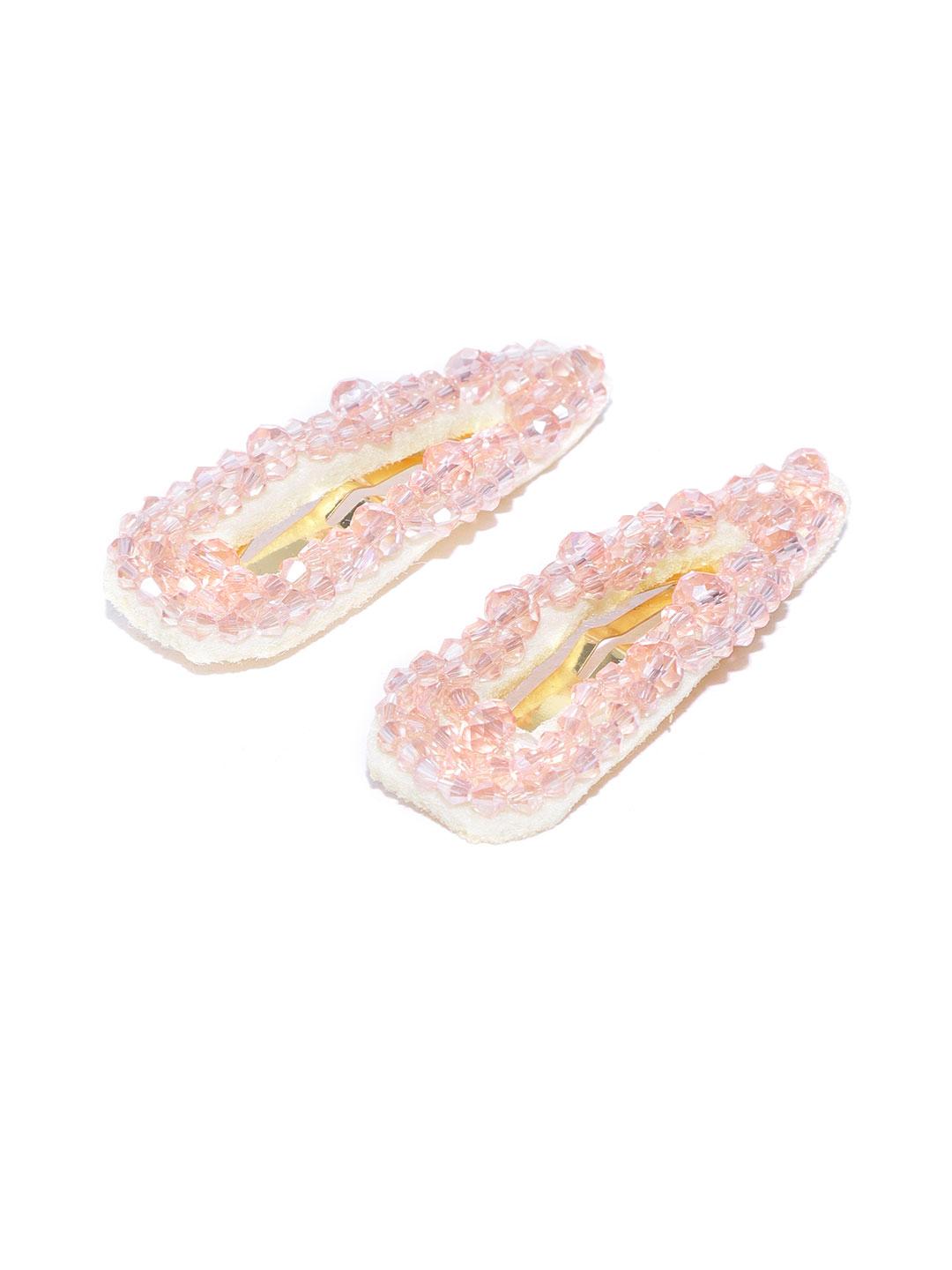 Buy Blueberry Women Set Of 2 Pink & White Beaded Tic Tac Hair Clips ...