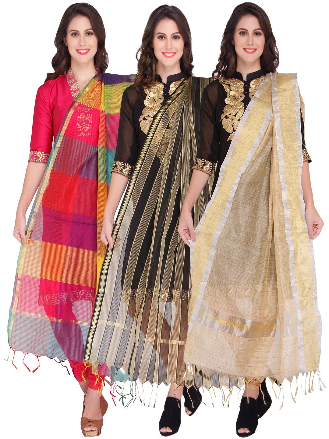 Buy Dupatta Bazaar Pack Of 3 Art Silk Dupattas - Dupatta for Women ...