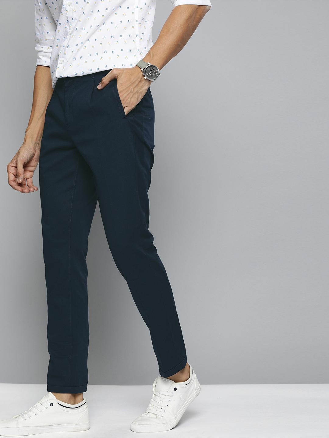 Buy Mast & Harbour Men Navy Blue Smart Regular Fit Solid Chinos ...