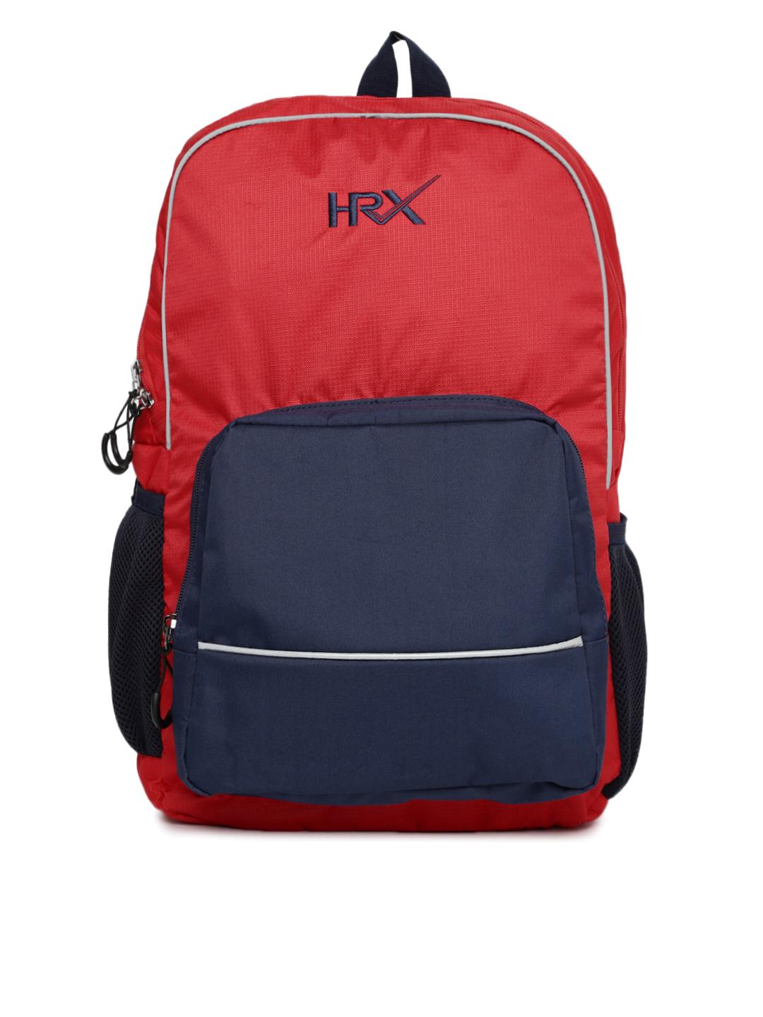 Buy HRX By Hrithik Roshan Unisex Red & Navy Textured Backpack ...