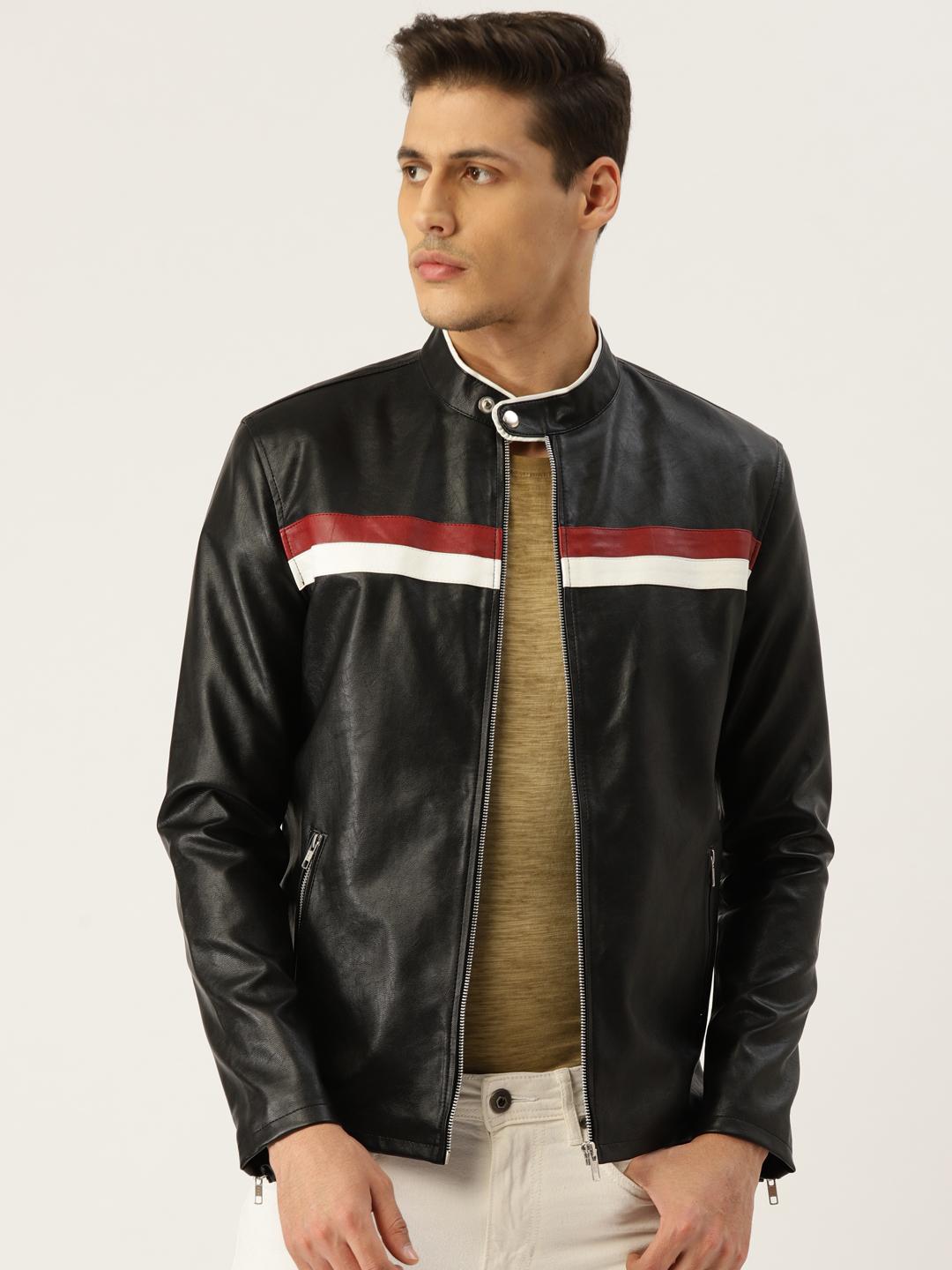 Buy Leather Retail Men Black Solid Lightweight Biker Jacket - Jackets ...