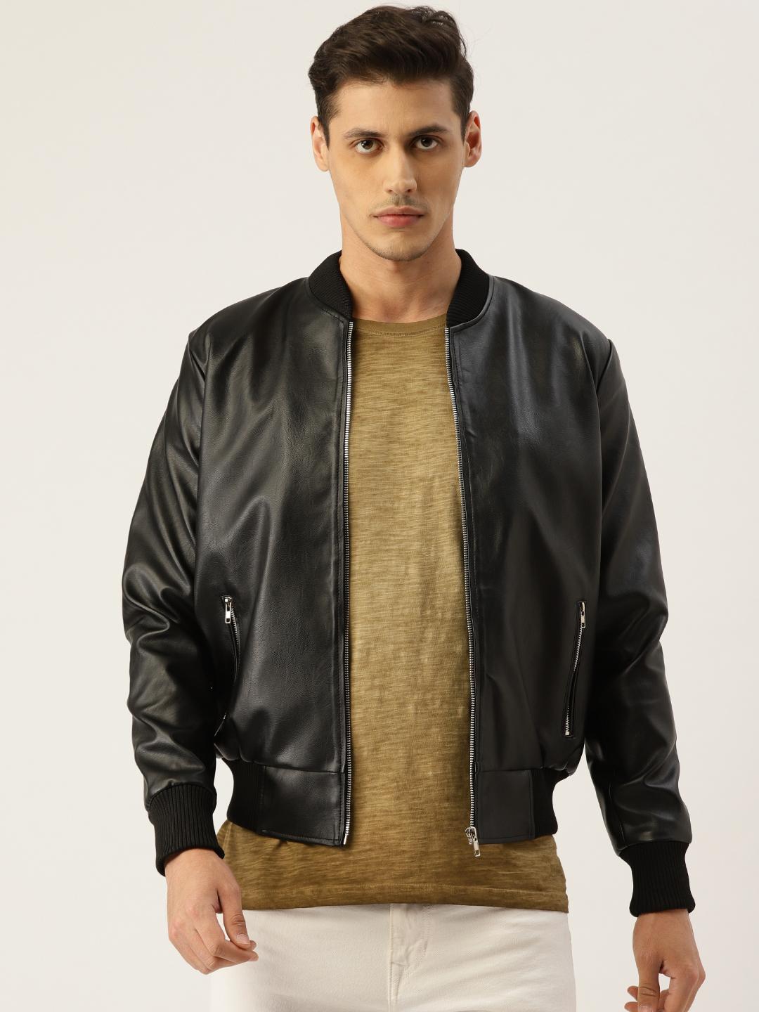 Buy Leather Retail Men Black Solid Lightweight Bomber Jacket - Jackets ...
