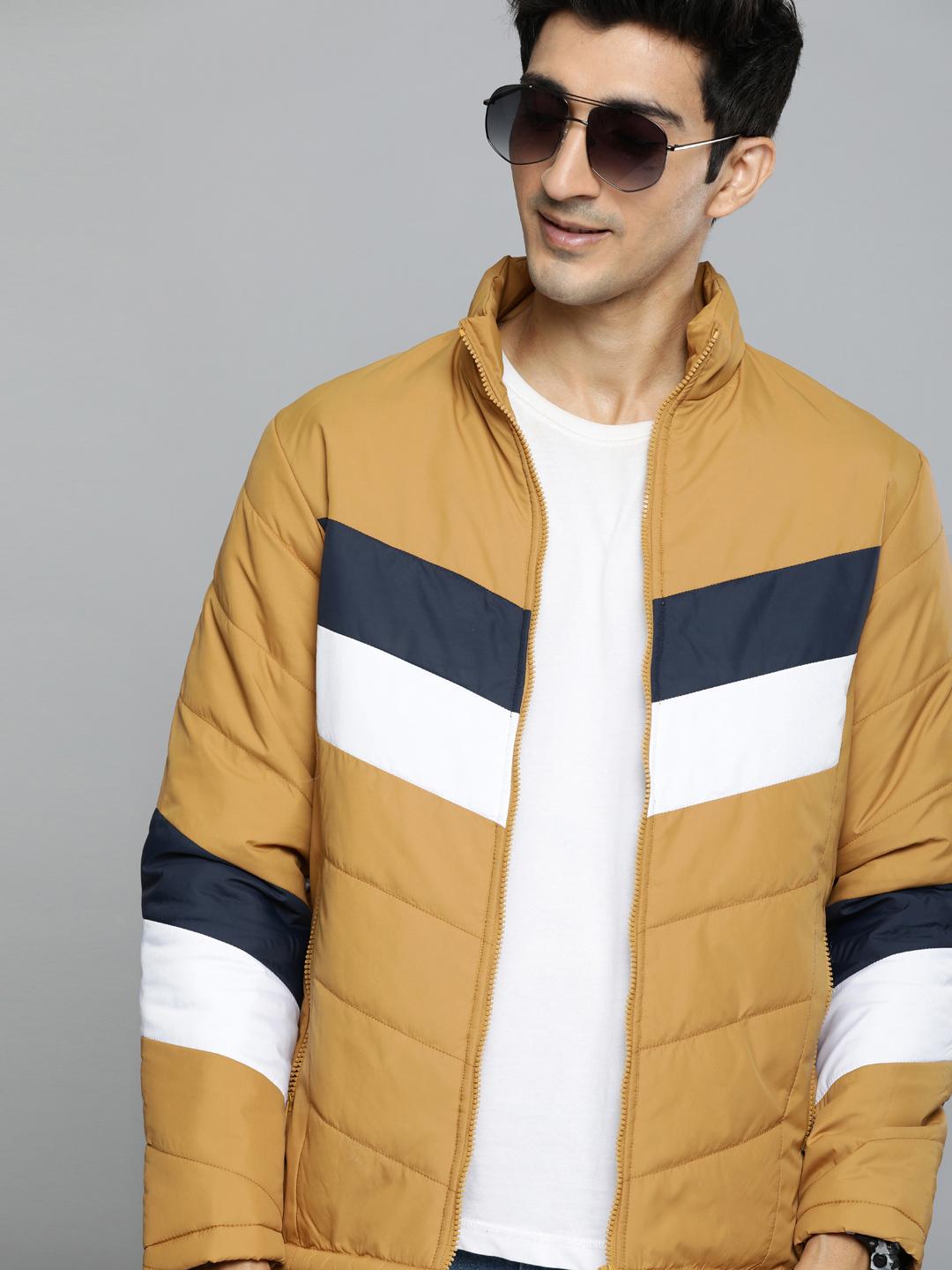 Buy HERE&NOW Men Mustard Yellow Colourblocked Padded Jacket - Jackets ...