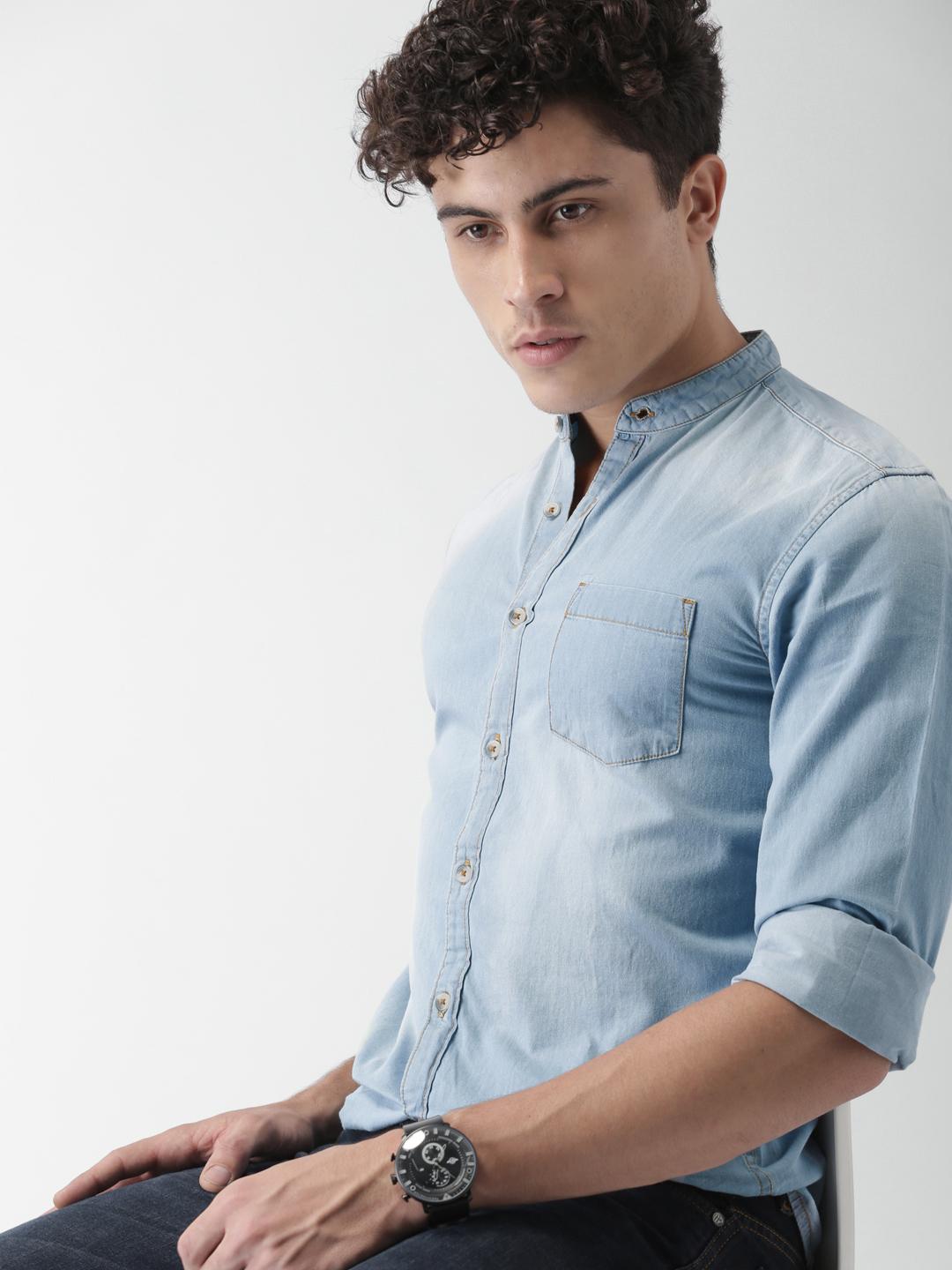 Buy Highlander Blue Slim Washed Denim Casual Shirt - Shirts for Men ...