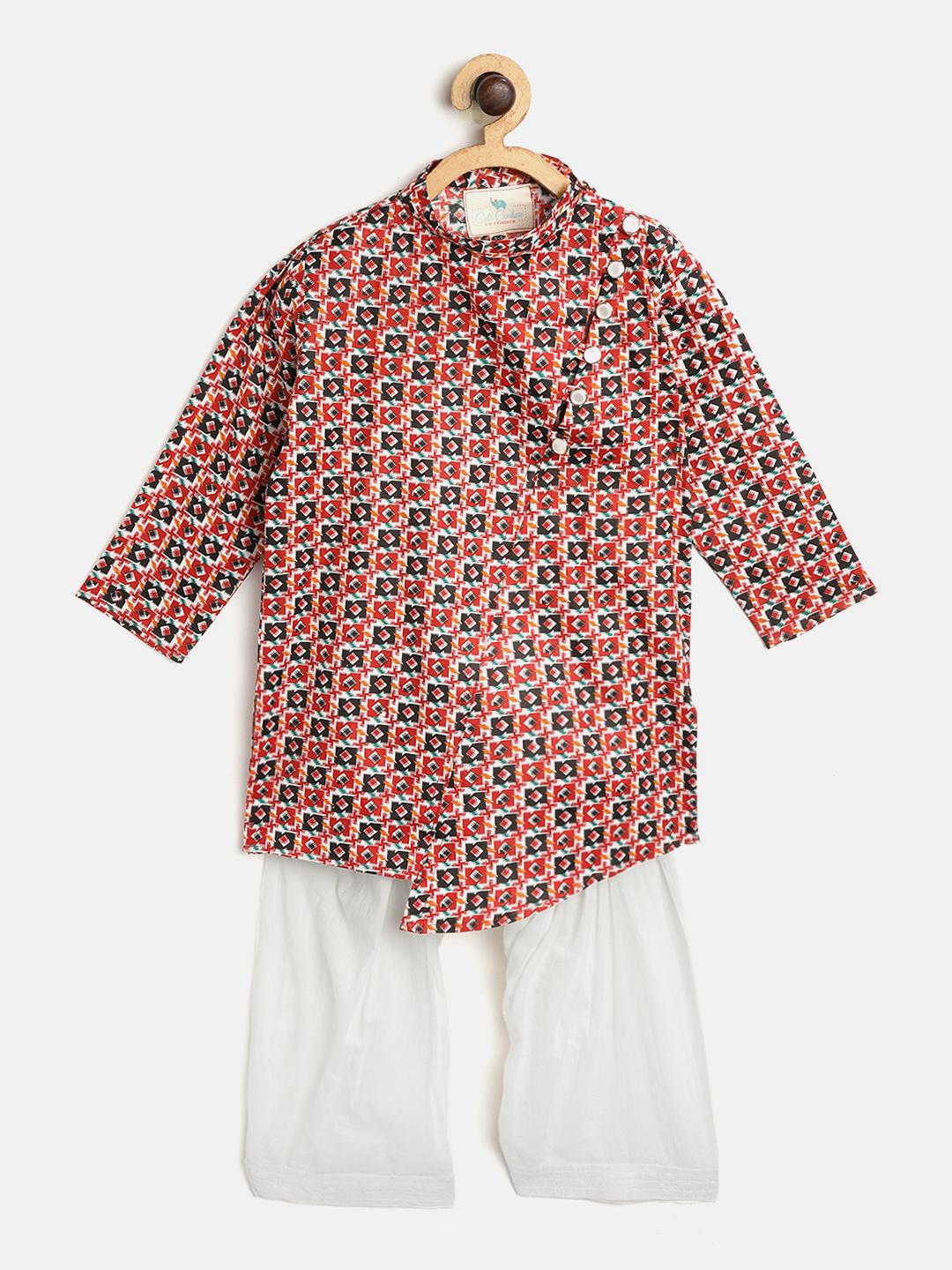Buy Cute Couture Boys Red & White Printed Kurta With Patiala - Kurta ...