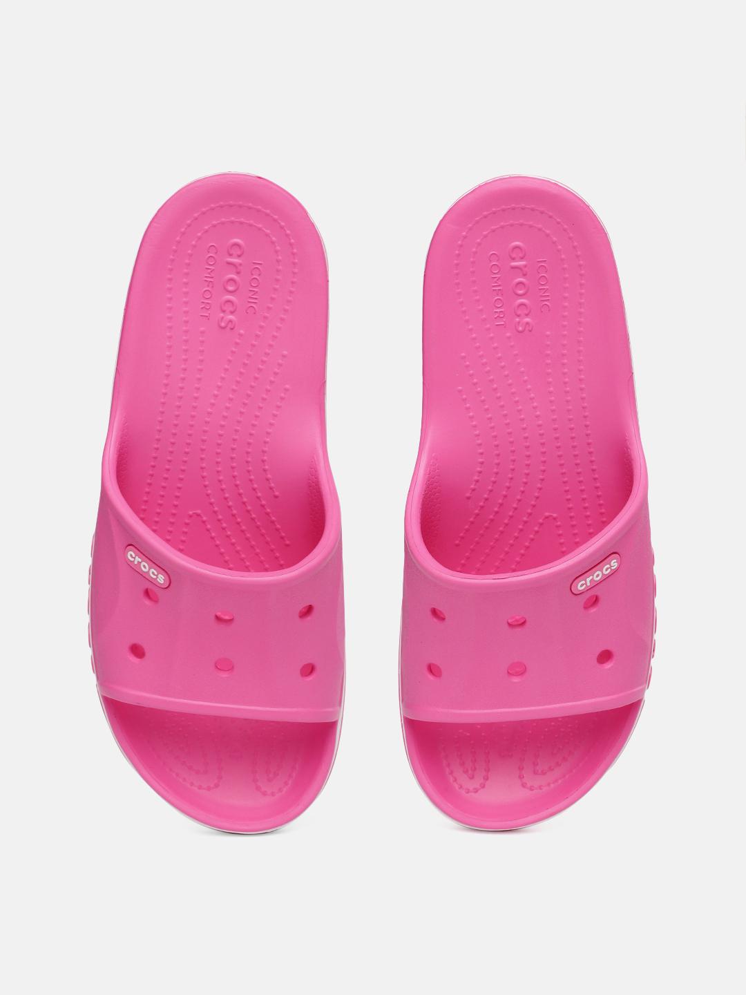 Buy Crocs Women Pink Solid Sliders - Flip Flops for Women 12769098 | Myntra