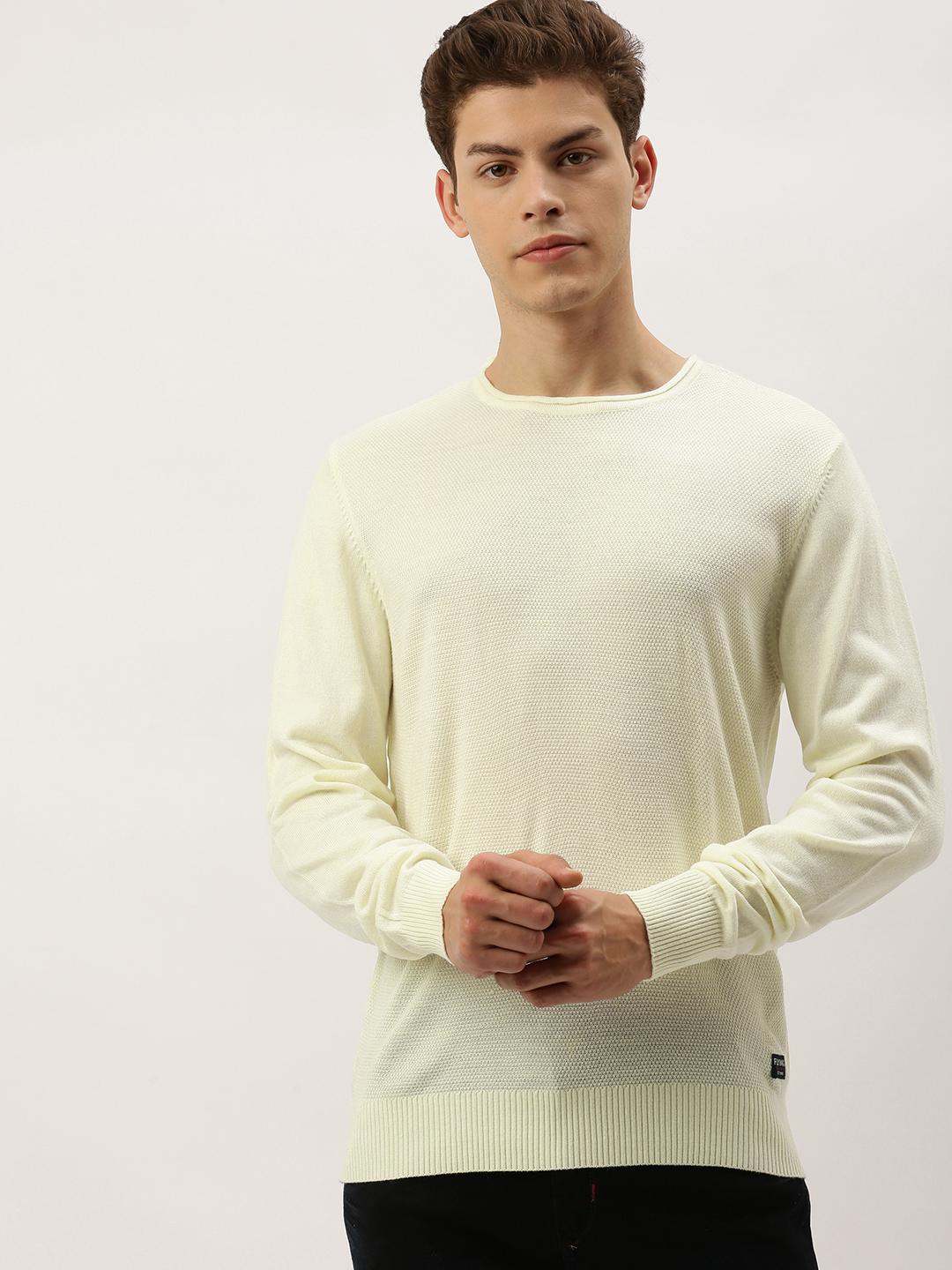 Buy Flying Machine Men Cream Coloured Solid Pullover Sweater - Sweaters ...