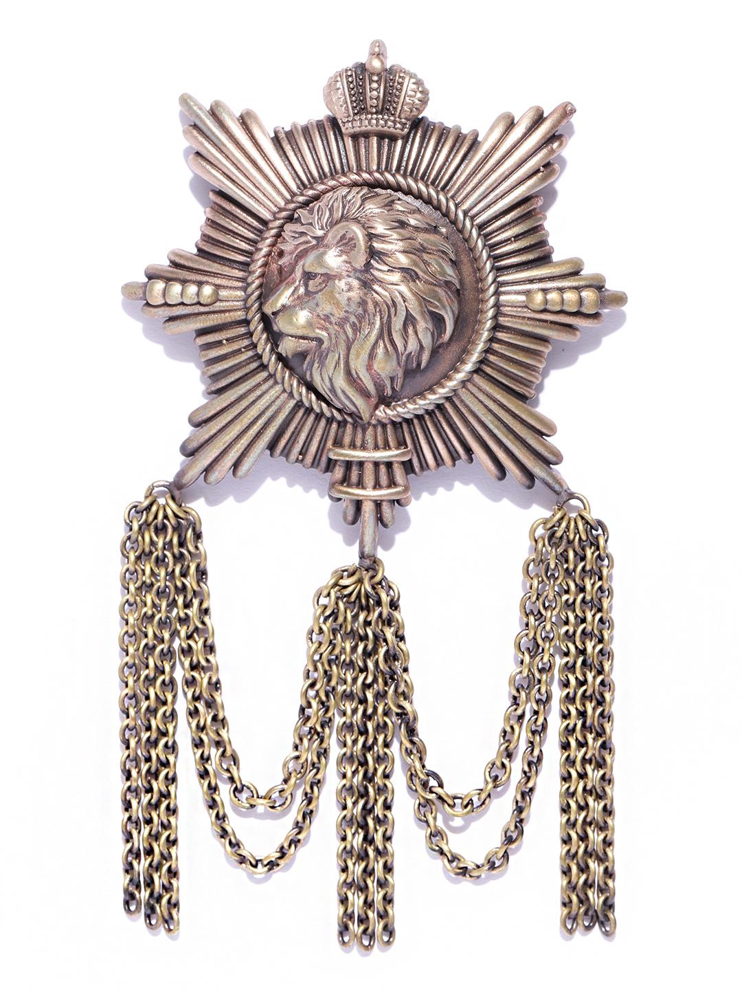 Buy COSA NOSTRAA Men Antique Gold Toned The Almighty Lion Shaped Brooch ...