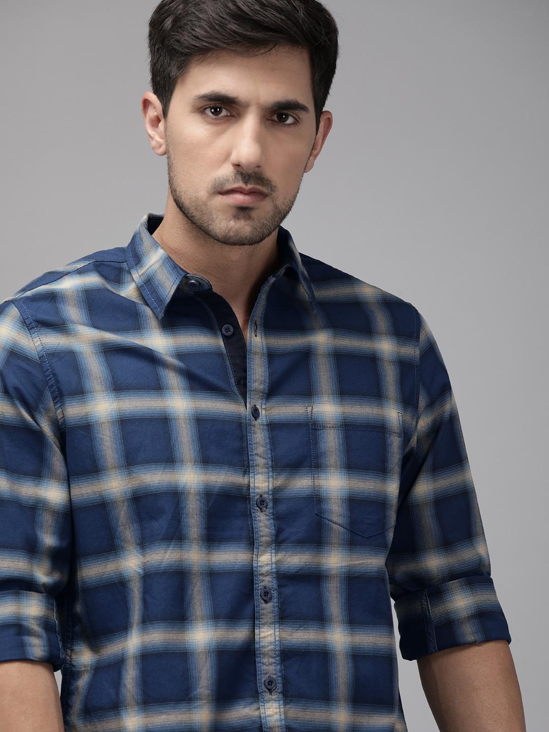 Buy Roadster Men Blue & Off White Regular Fit Checked Casual Shirt - Shirts for Men 12947472 ...