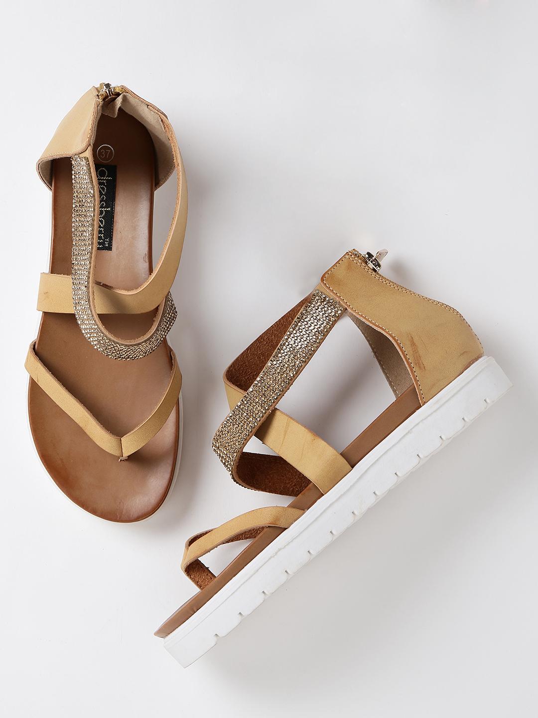 Buy DressBerry Women Brown Embellished Flatforms - Flats for Women ...