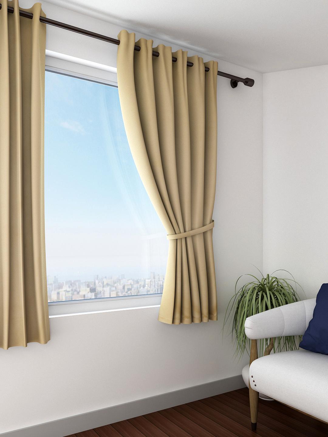 Buy Swayam Beige Solid 250 GSM Single Eyelet Hanging Blackout Window ...