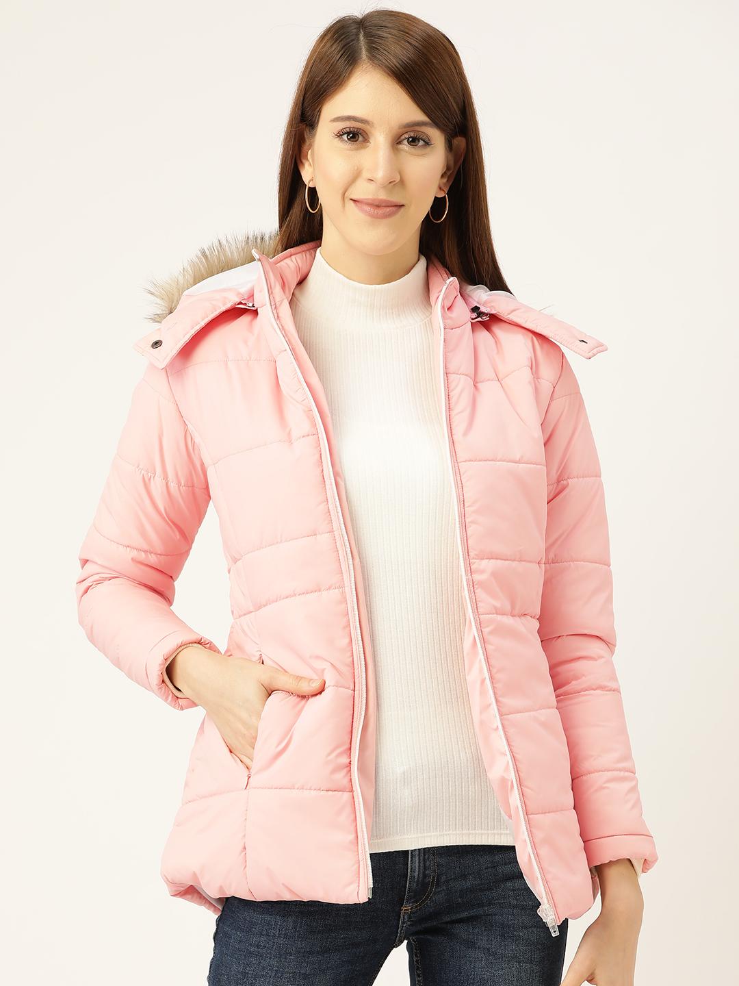 Buy Okane Women Pink Solid Hooded Parka Jacket - Jackets for Women ...