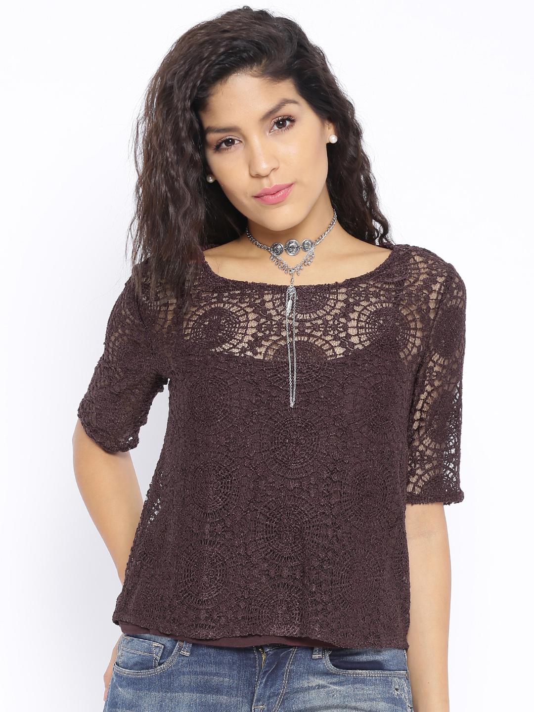 Buy MANGO Burgundy Lace Top - Tops for Women 1309311 | Myntra