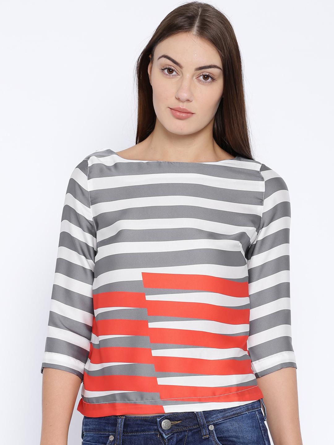 Buy Lee White & Grey Striped Slim Fit Top - Tops for Women 1309983 | Myntra