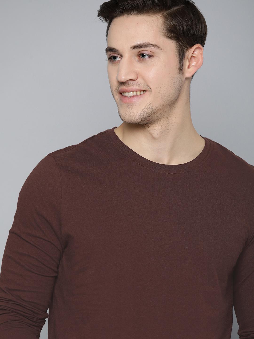 Buy Mast & Harbour Men Coffee Brown Solid Pure Cotton Round Neck T Shirt - Tshirts for Men ...