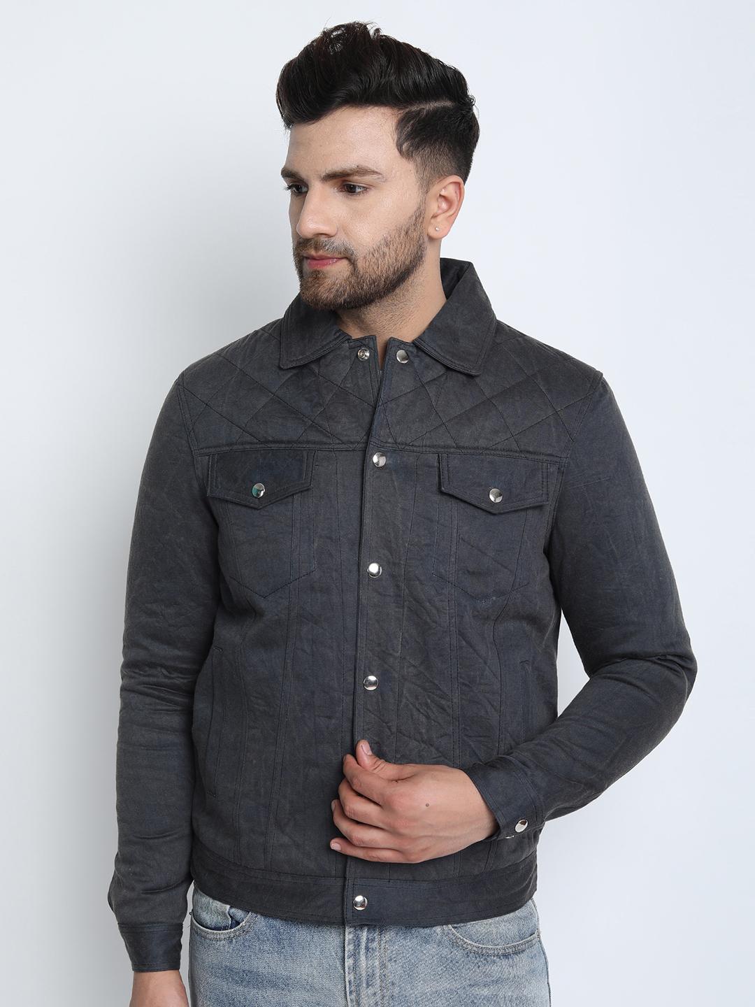 Buy MERLOT Men Black Solid Lightweight Denim Jacket - Jackets for Men ...
