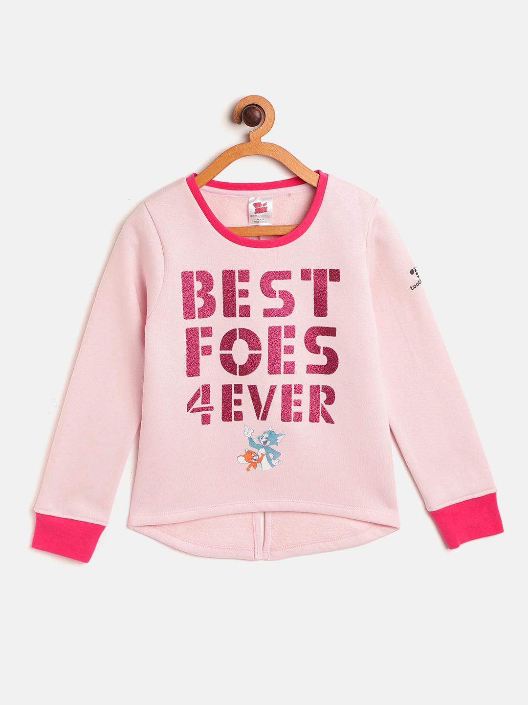 Buy Toothless Girls Pink Typography Tom & Jerry Print Sweatshirt ...
