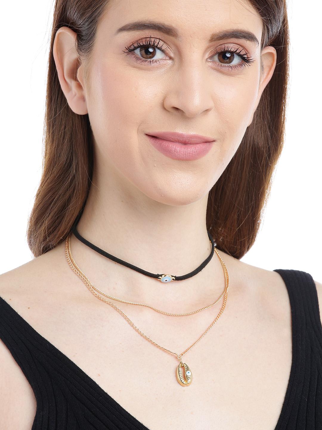 Buy Blueberry Black Gold Plated Evil Eye Enamelled & Shell Detail ...