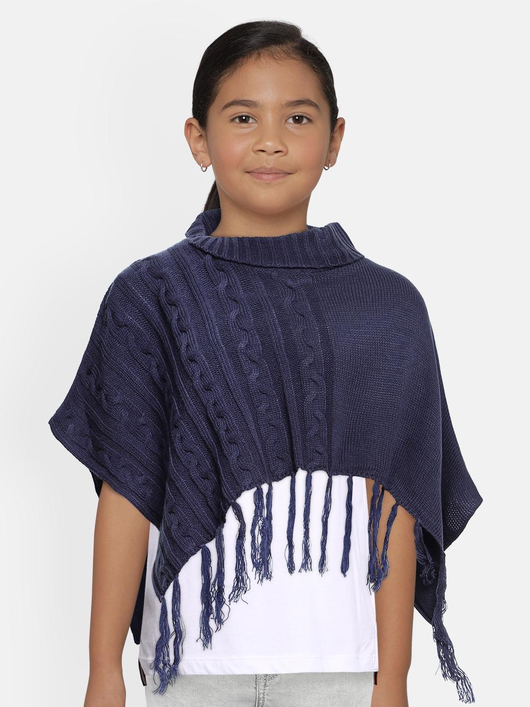 Buy Global Desi Girls Blue Self Design Poncho Sweater - Sweaters for ...