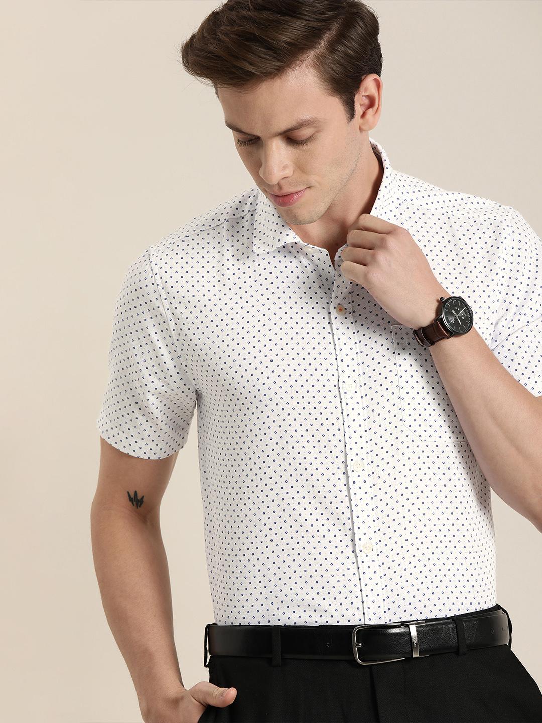 Buy INVICTUS Men Easy Care White & Navy Blue Floral Printed Formal ...