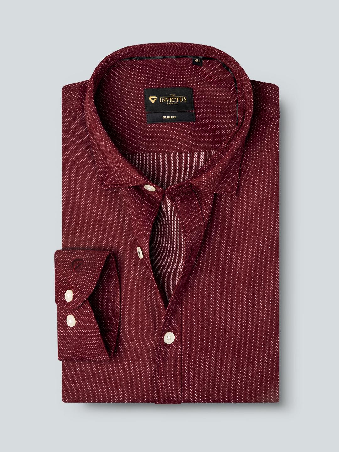 Buy INVICTUS Men Easy Care Maroon Self Design Formal Shirt - Shirts for ...