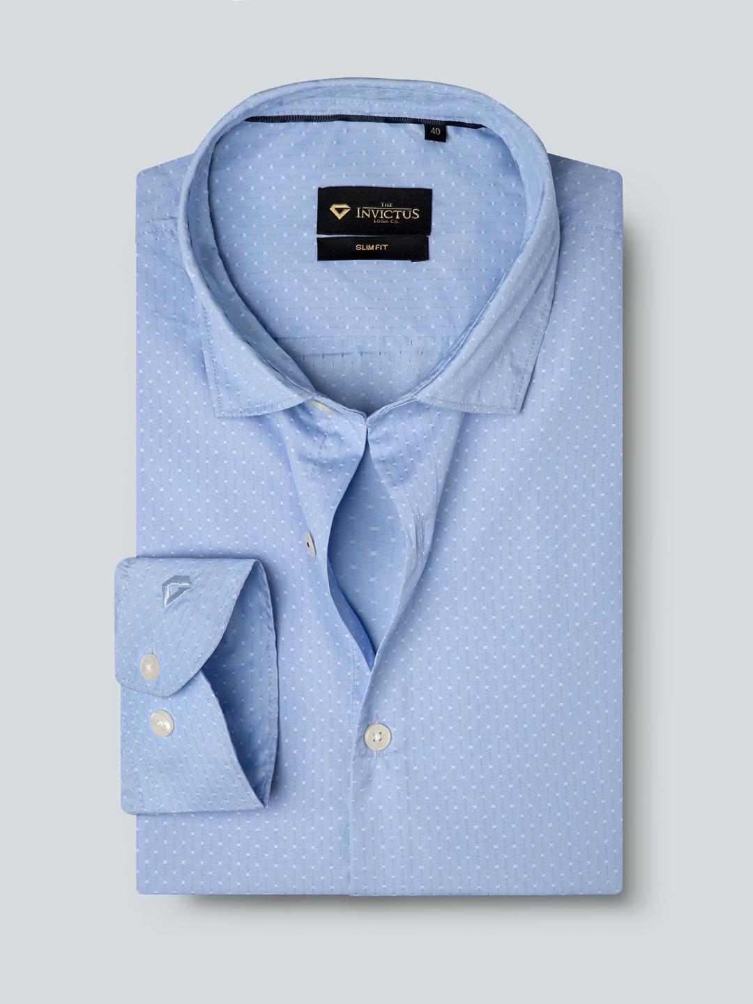 Buy INVICTUS Men Easy Care Blue & White Self Design Sustainable Formal ...