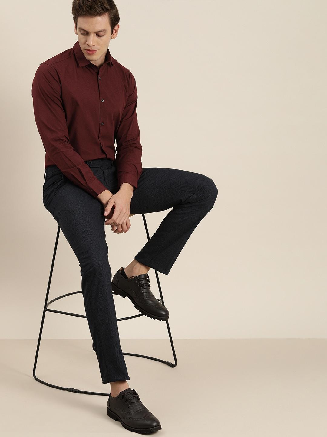 Buy INVICTUS Men Maroon Regular Fit Solid Sustainable Formal Shirt ...