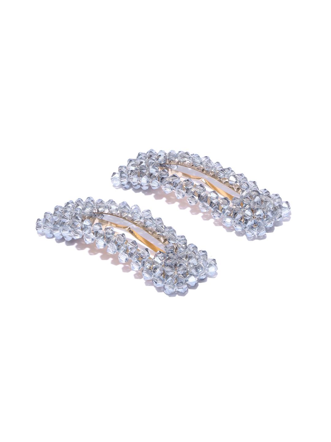 Buy Blueberry Women Set Of 2 Grey Beaded Tic Tac Hair Clips - Hair ...